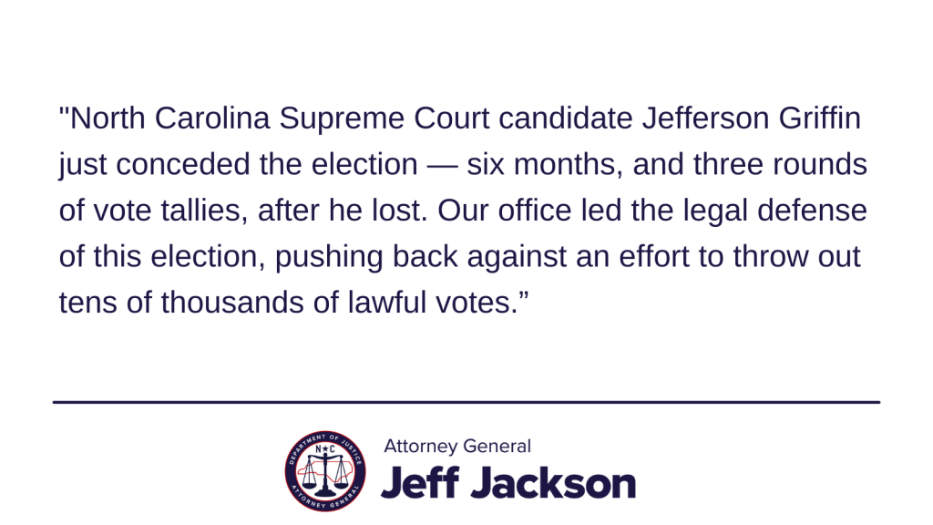 Attorney General Jeff Jackson Statement on Griffin v. Riggs - NCDOJ