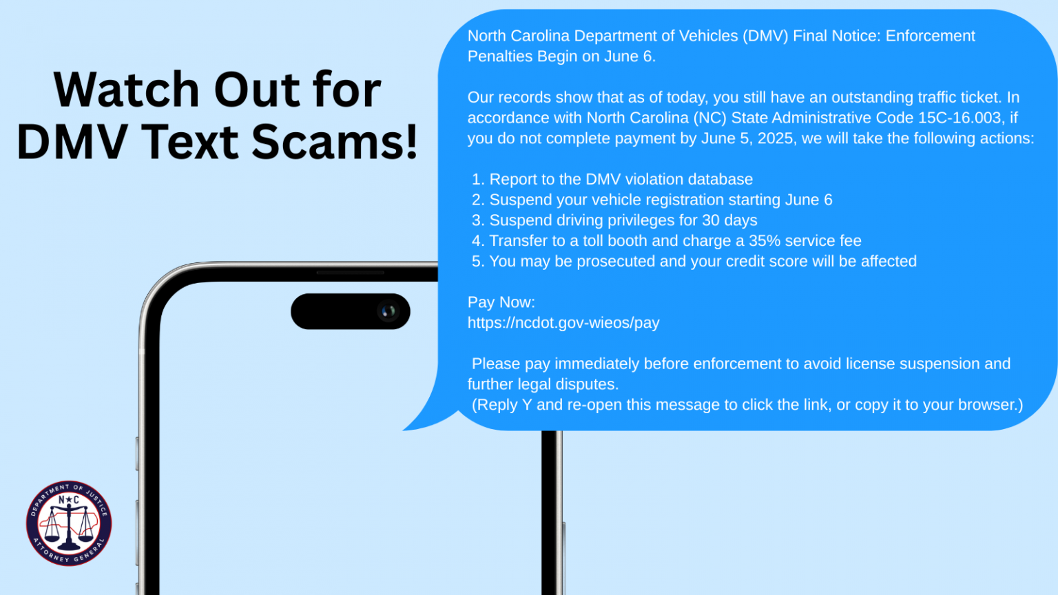 Attorney General Jeff Jackson Warns North Carolinians about DMV Text ...